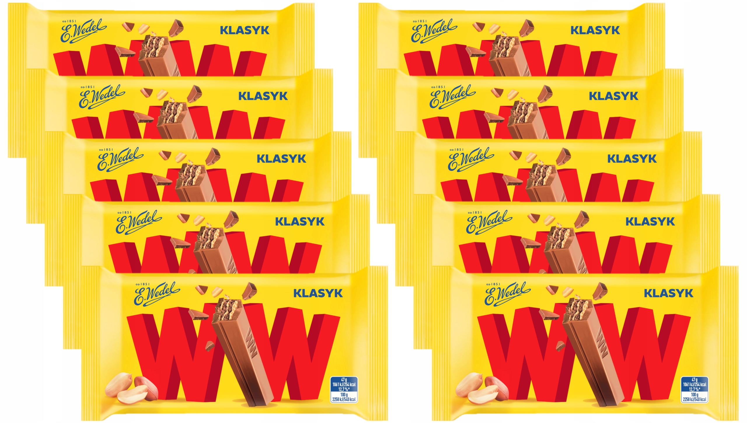 Wafelki WW E.Wedel w czekoladzie mlecznej - 10 szt. x baton 47 g ...