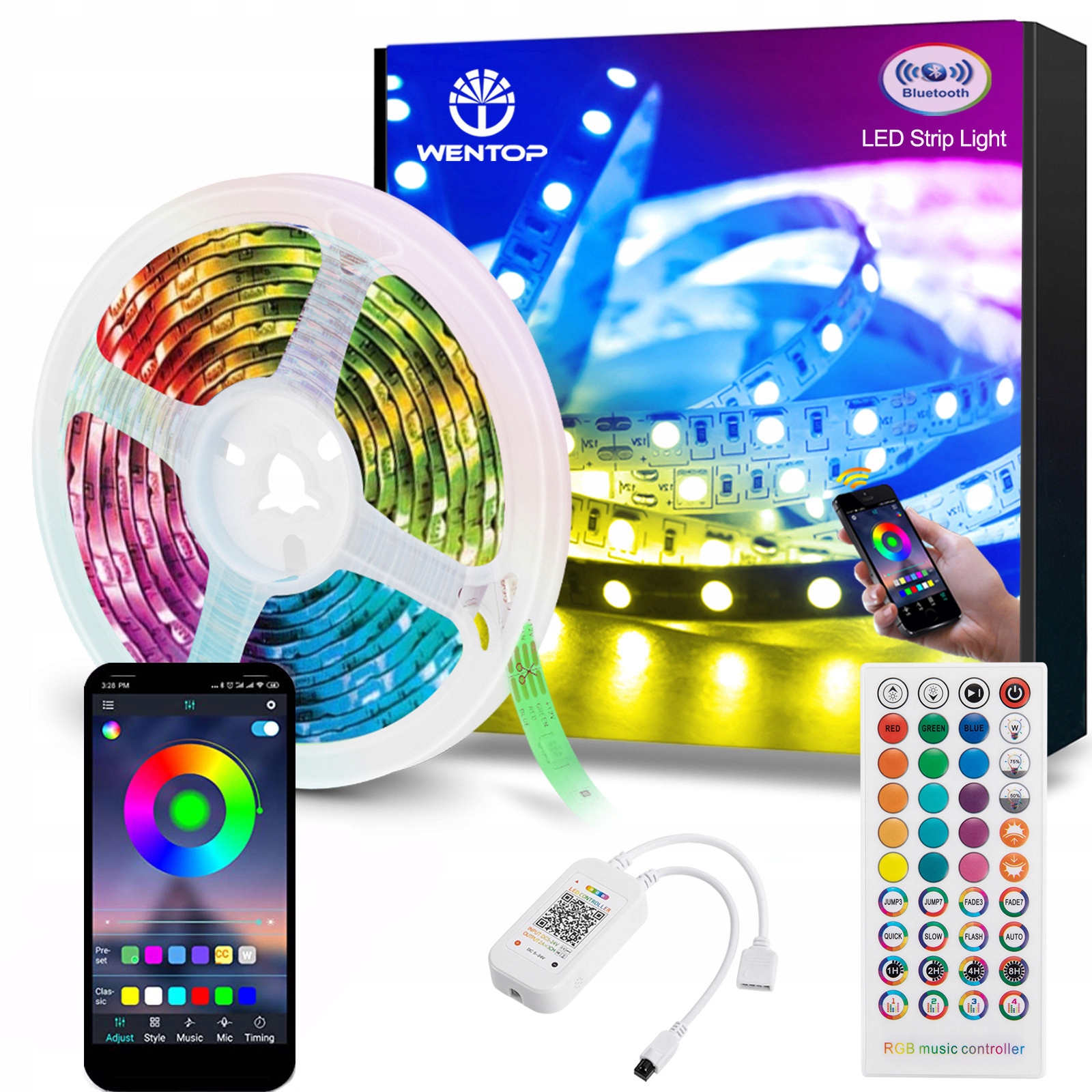 Taśma LED RGB 10m Bluetooth pilot inteligentne • Cena, Opinie - Allegro