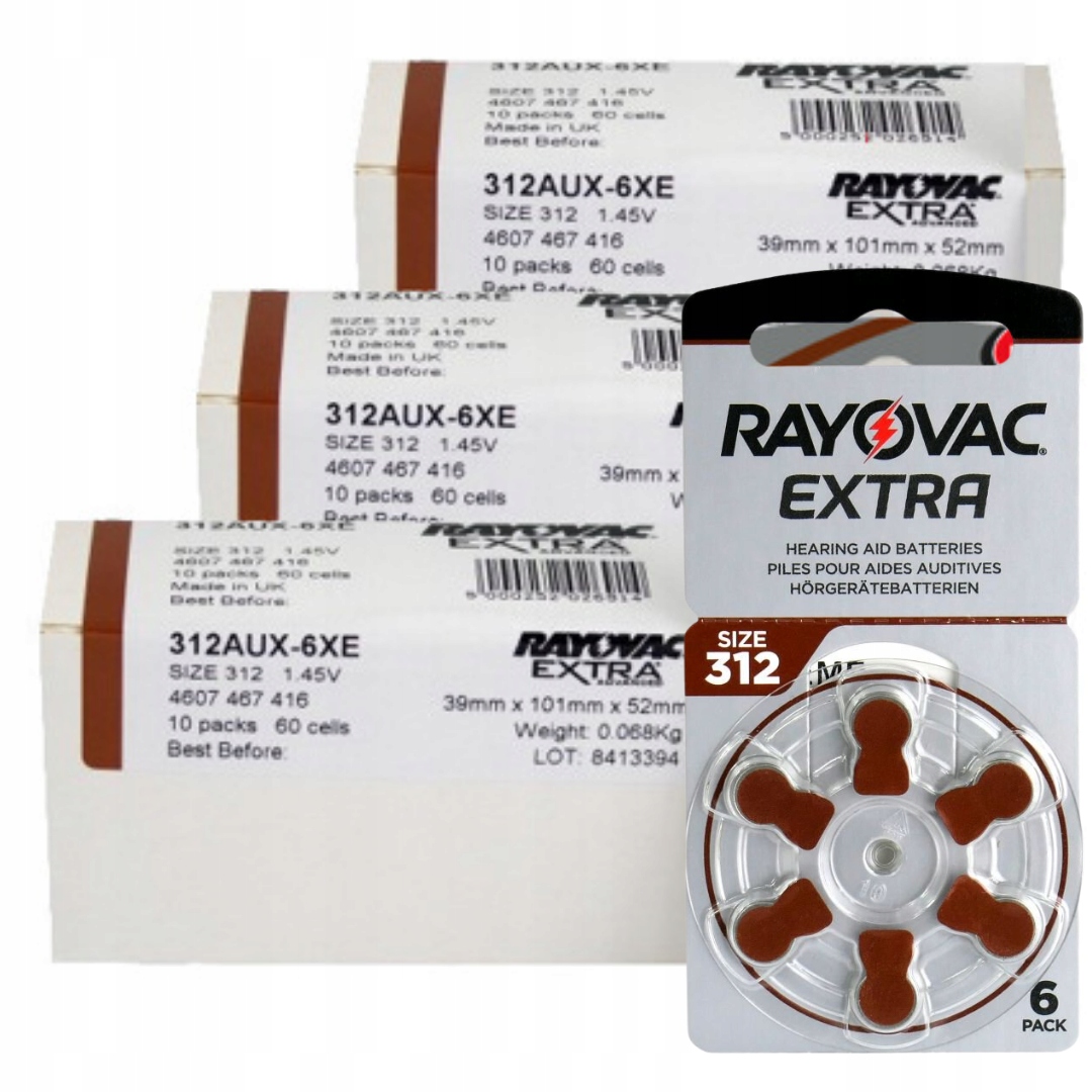 BATERIE RAYOVAC EXTRA ADVANCED TYP 312 - 180 kusů za 1146.00CZK - Allegro