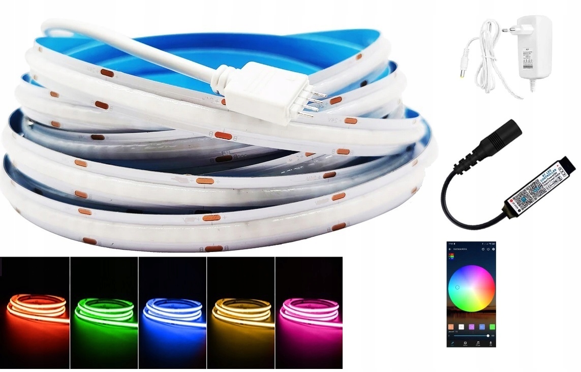 TAŚMA COB LED RGB NEON 12V 1512 DIÓD 2M. ZESTAW (TCL-RGB-1512-200/Z ...