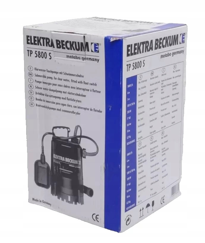 POMPA ZANURZENIOWA DO WODY CZYSTEJ ELEKTRA BECKUM TP 5800S MADE IN ...