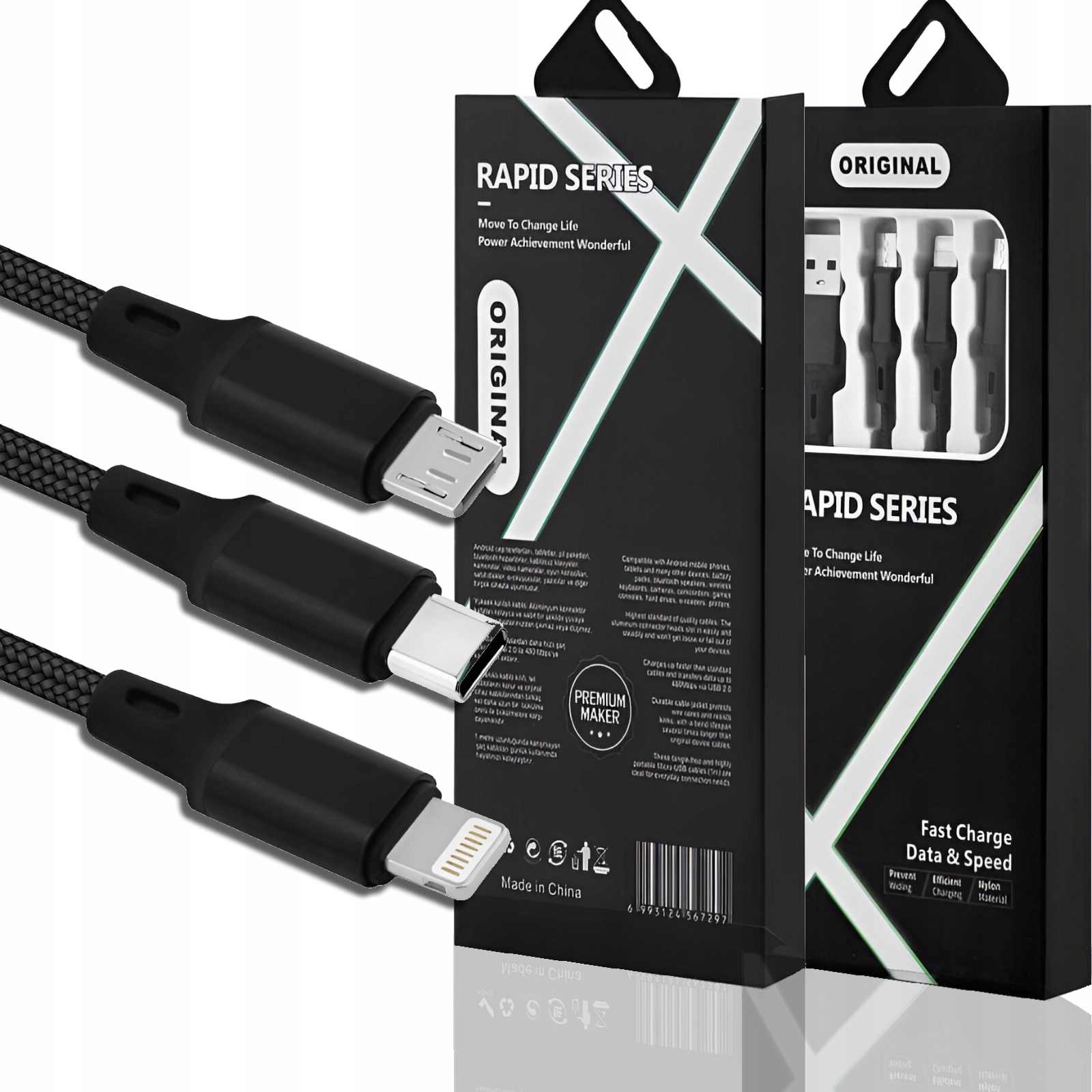 JEDNOCZESNE ŁADOWANIE KABEL 3w1 USB - USB typ C / microUSB / Lightning | 1m - Sklep, Opinie ...