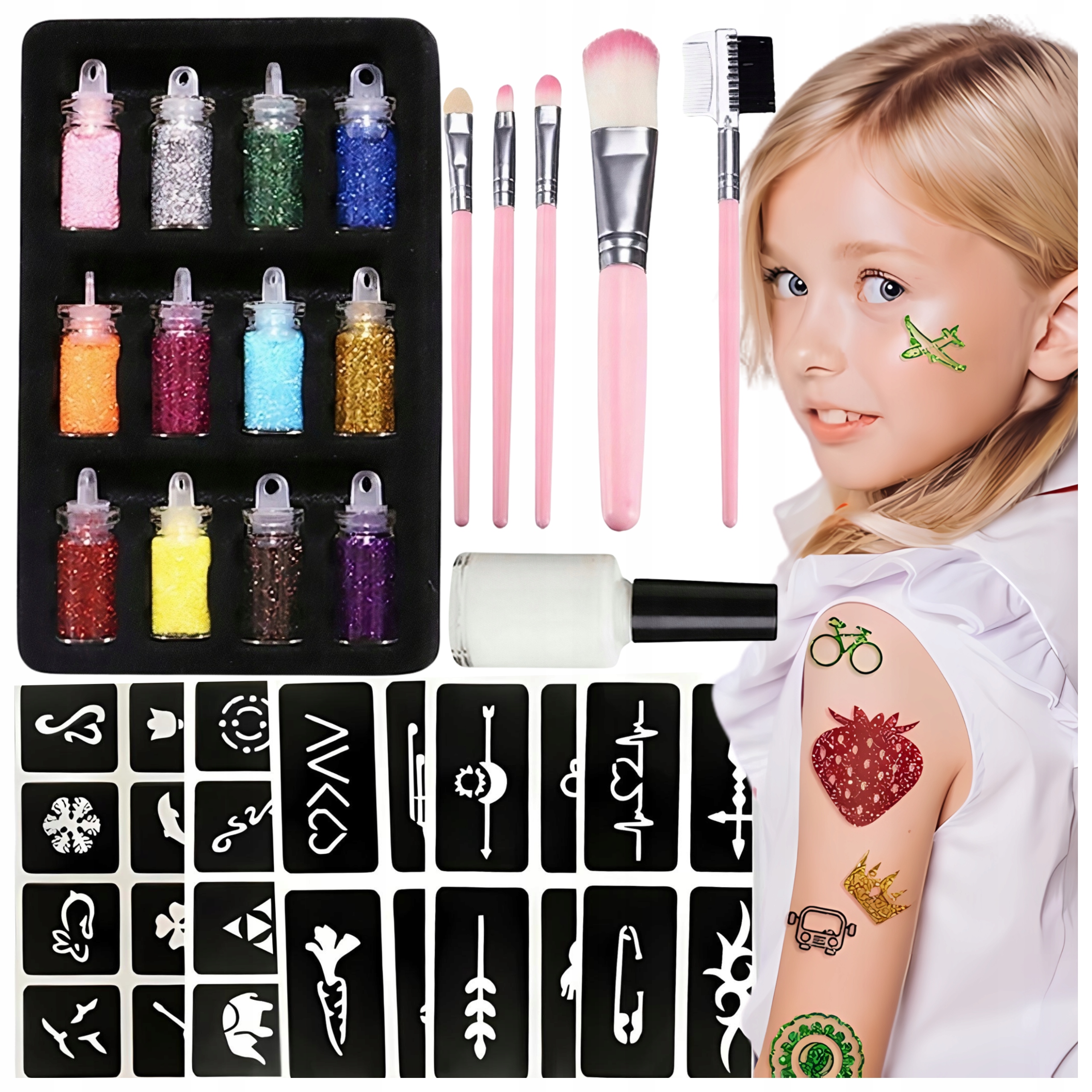 CSILLÁMTETOVÁLÁS KÉSZÍTŐ KÉSZLET LEMOSHATÓ CSILLÁMOS SABLONOK ...