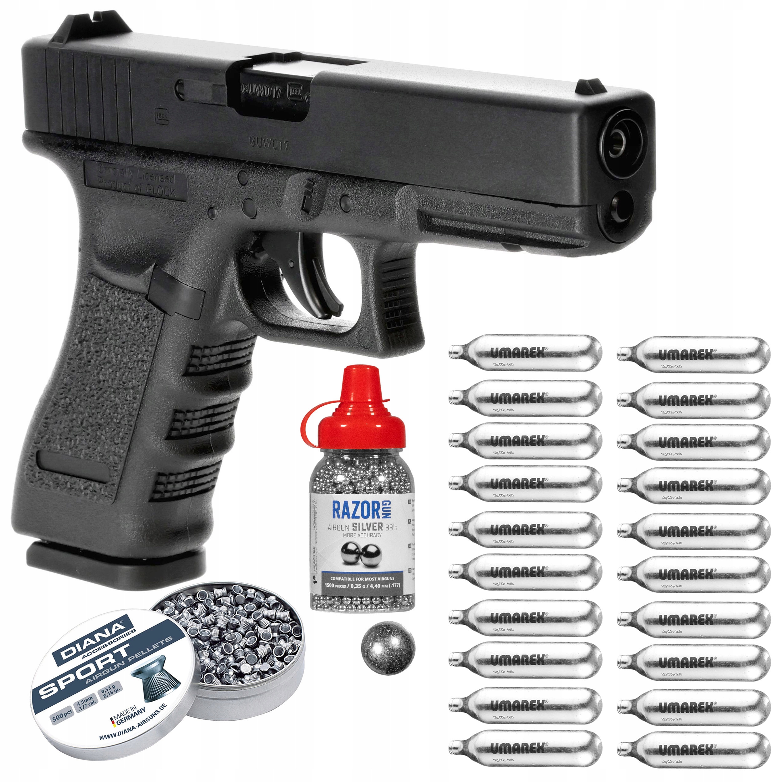 GLOCK 17 BLOWBACK 4,5 mm BB/DIABOLO WIATRÓWKA +2000 SRUTU +20 CO2 ...