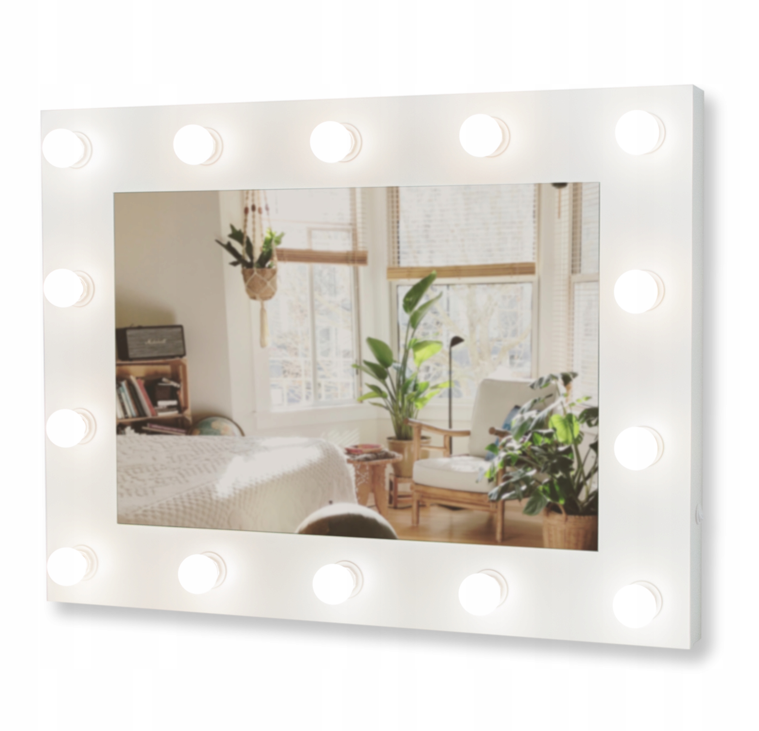 Lustro Wiszące Białe Hollywood Make-up 80x60 Szlifowane 14 Punktów LED ...