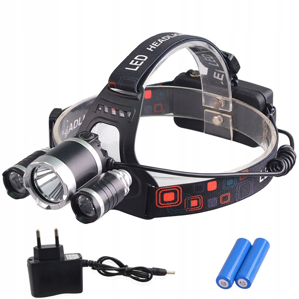 LATARKA CZOŁOWA 3 x LED NA GŁOWĘ MOCNA AKUMULATORY - 0087957452489 - 11456473260 - Allegro