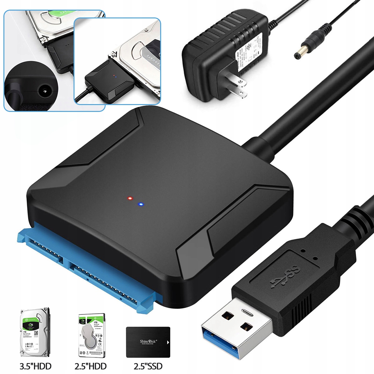 SATA USB adaptér, USB 3.0 na SATA III, adaptér na pevný disk 2,5" 3,5" - Allegro
