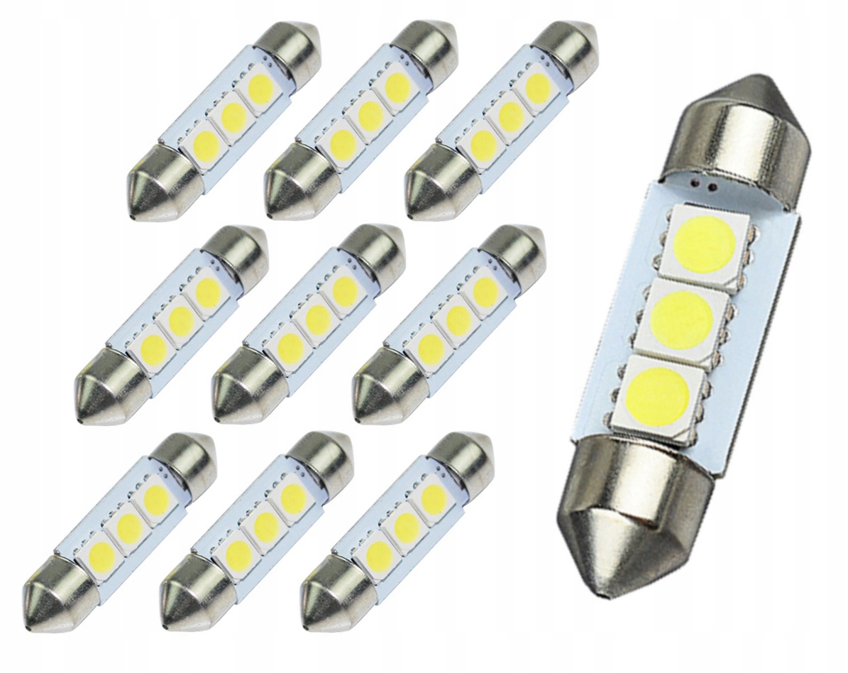10x BIAŁA ŻARÓWKA C5W RURKA 3 DIODY LED 5050 SMD 12V 41 41MM (długa ... 10x BIAŁA ŻARÓWKA C5W RURKA 3 DIODY LED 5050 SMD 12V 41 41MM (długa ...