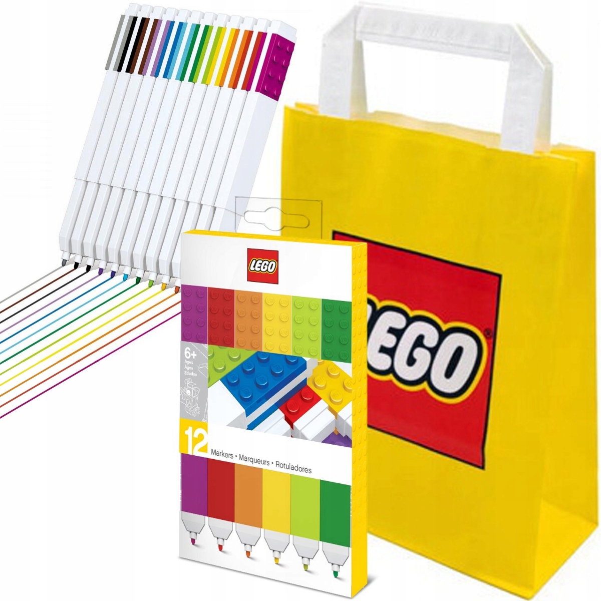 LEGO KOLOROWE FLAMASTRY PISAKI MAZAKI 12 KOLORÓW + TORBA PREZENTOWA ...