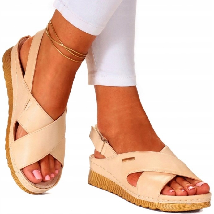 SANDAŁY DAMSKIE POLSKIE SKÓRA NISKI KOTURN RZEP • Cena, Opinie • Sandały 15434718966 • Allegro