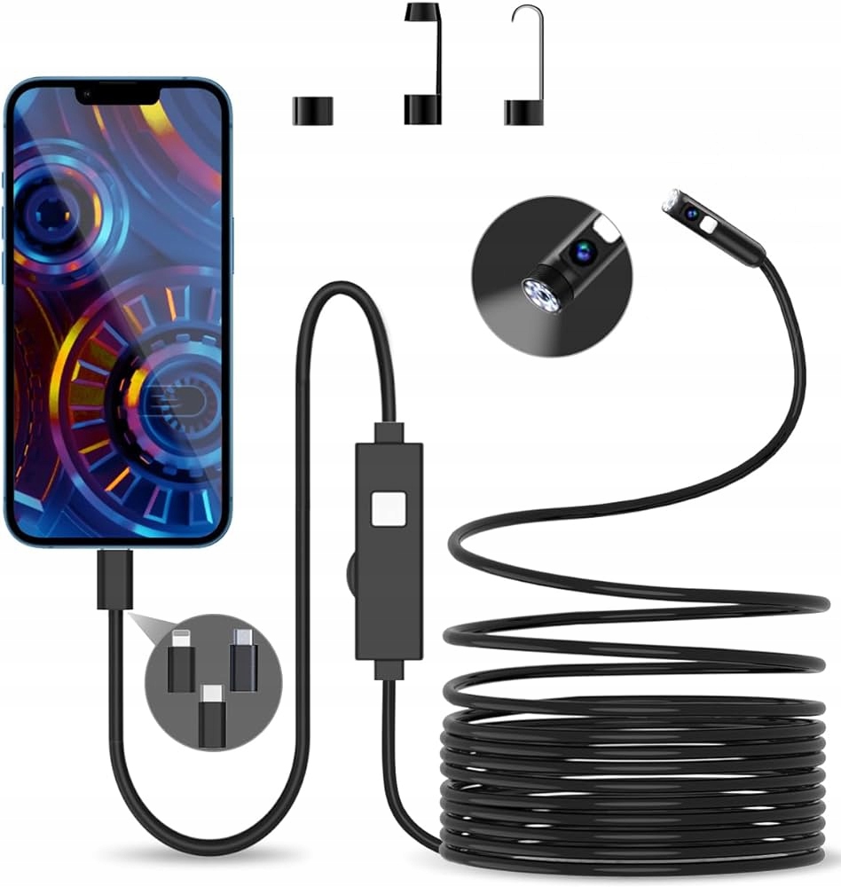 ENDOSKOP KAMERA INSPEKCYJNA DUO WARSZTATOWA ANDROID iOS 5m 1920P HD 8 LED 5905072881043 za 119 ...