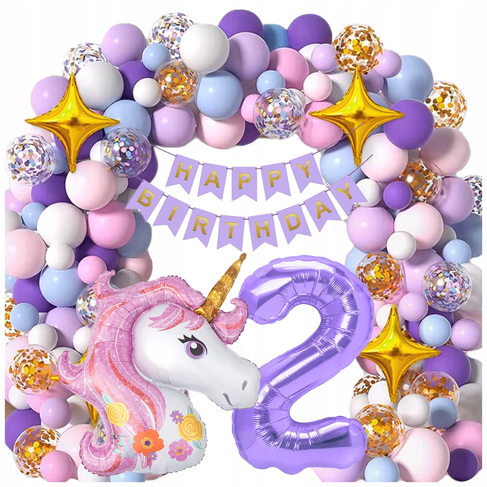 GIRLANDA BALONOWA BALON JEDNOROŻEC BALONY URODZINOWE PONY CYFRA 2 LATA ...