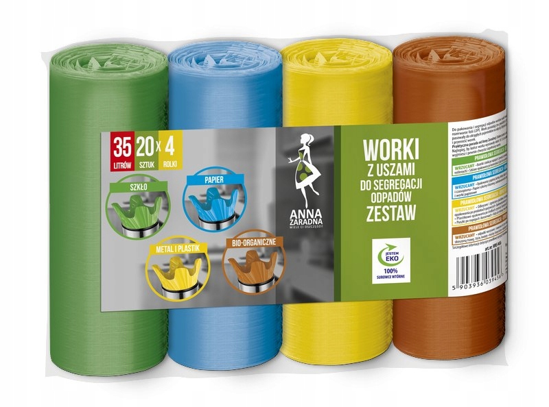 AZ Worki z uszami do segregacji odpadów ZESTAW 35L 4x20szt ...
