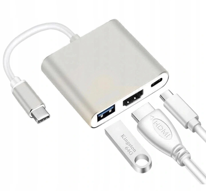 ADAPTER USB C HDMI+USB 3.0+PD 4K HUB MacBook 3w1 - Sklep, Opinie, Cena w Allegro