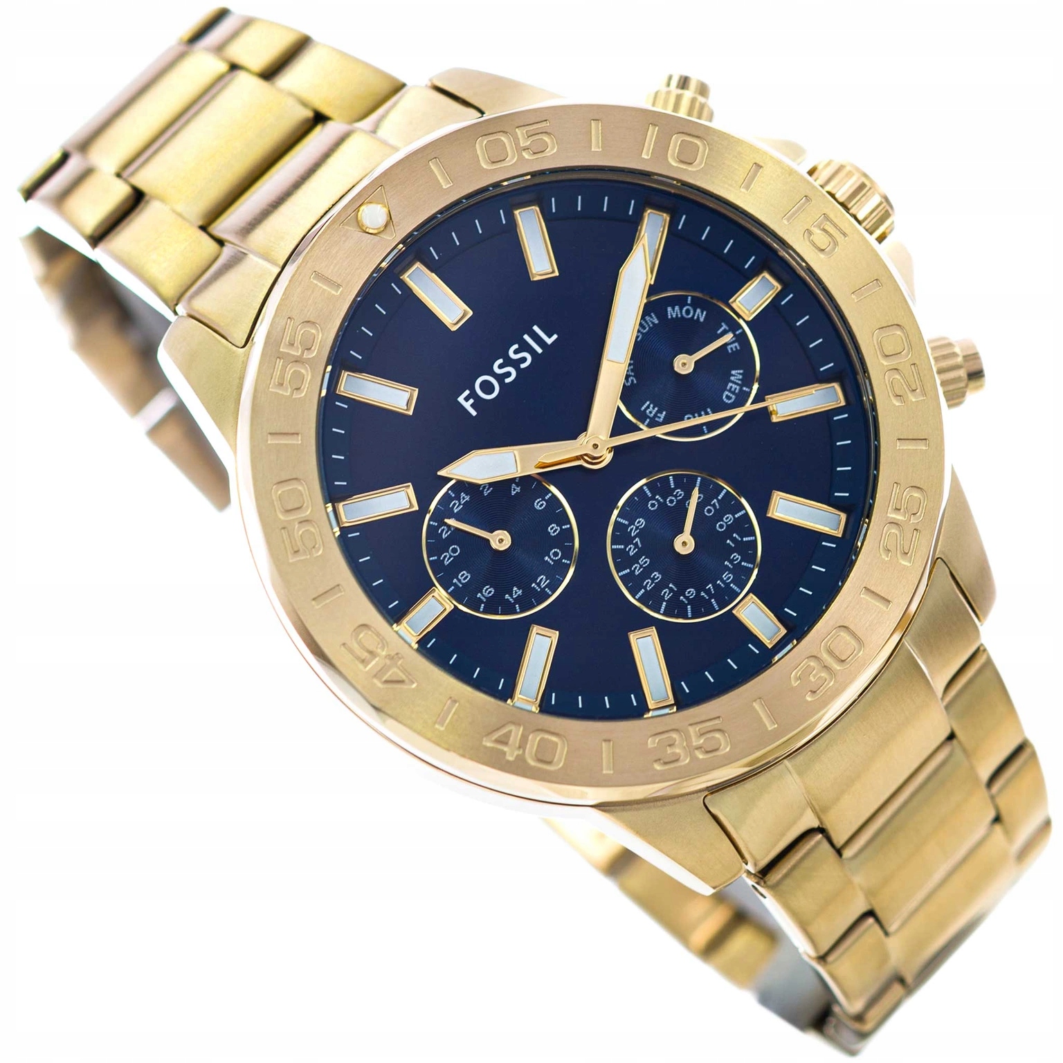 MĘSKI ZEGAREK FOSSIL BQ2706 BANNON ZŁOTY DATOWNIK ELEGANCKI BRANSOLETA ...