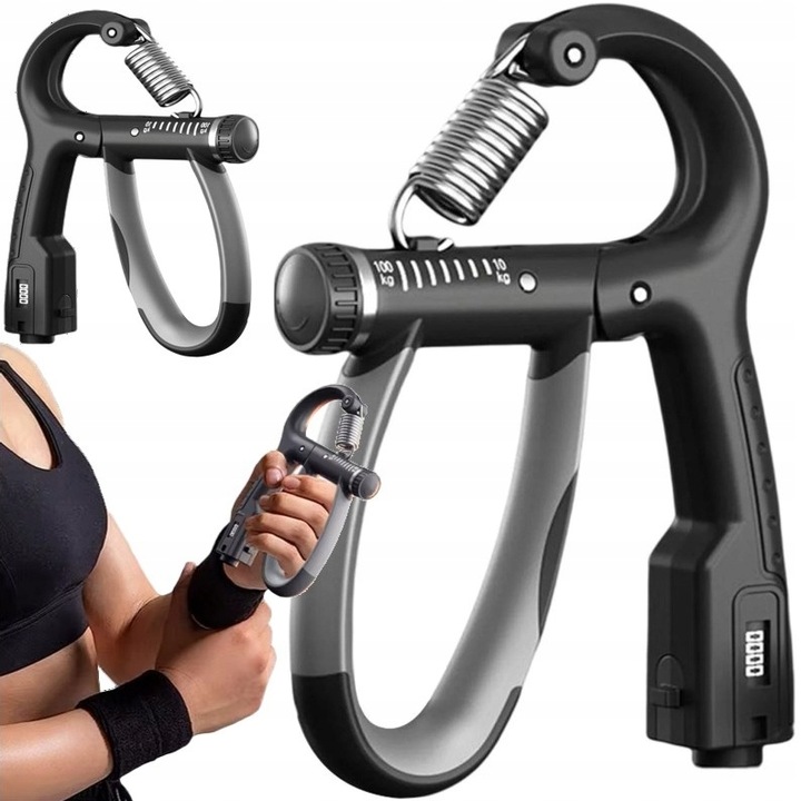 STLAČOVAČ PRO CVIČENÍ RUKOU GRIPPER 10-100 kg s regulací a POČÍTADLEM za 151.00CZK - Allegro