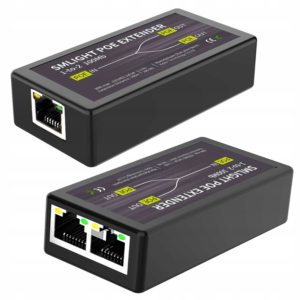 Extender PoE Ethernet RJ45 Przedłużacz Sygnału Zasięgu do 100m 2x ...