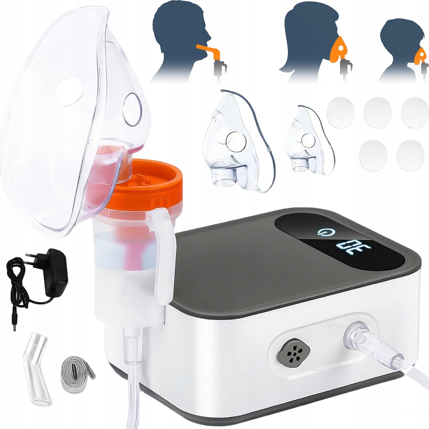 INHALÁTOR NEBULIZÁTOR PRO DĚTI I DOSPĚLÉ 2 PÍSTOVÉ MASKY TICHÝ LCD za ...