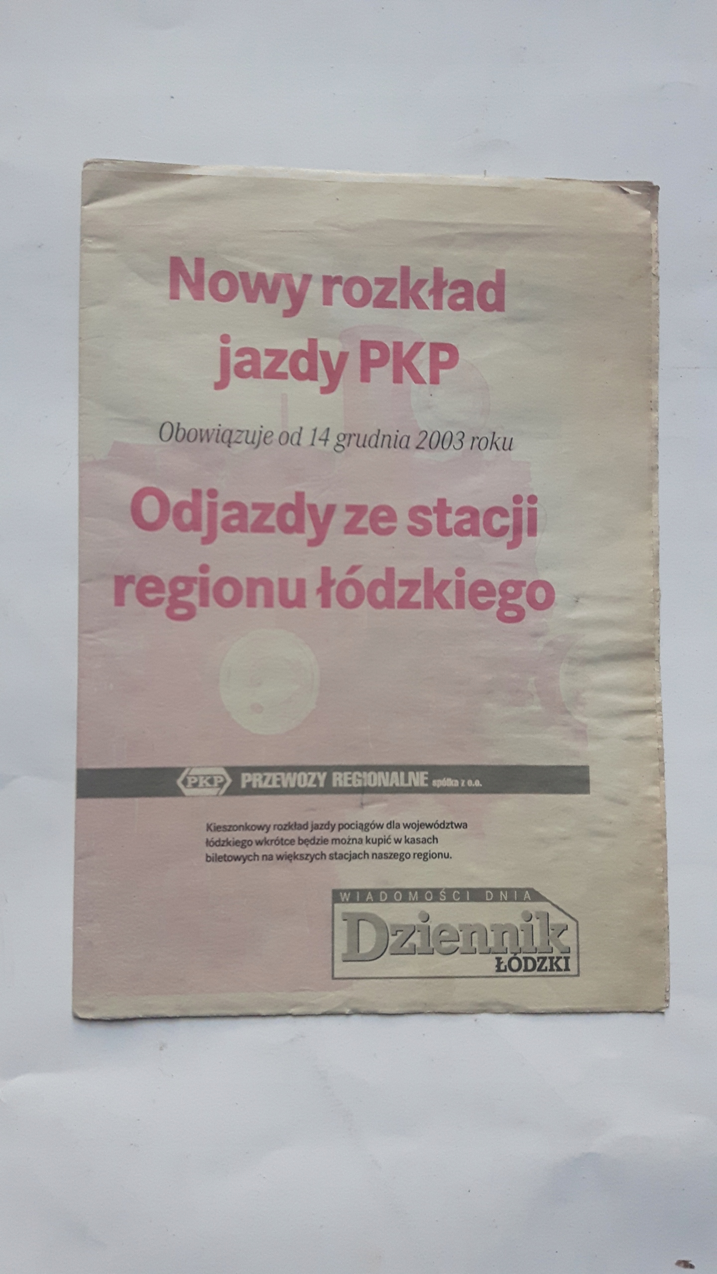 LODZ Nowy Rozklad Jazdy PKP (2003) ... Odjazdy ze stacji regionu ...