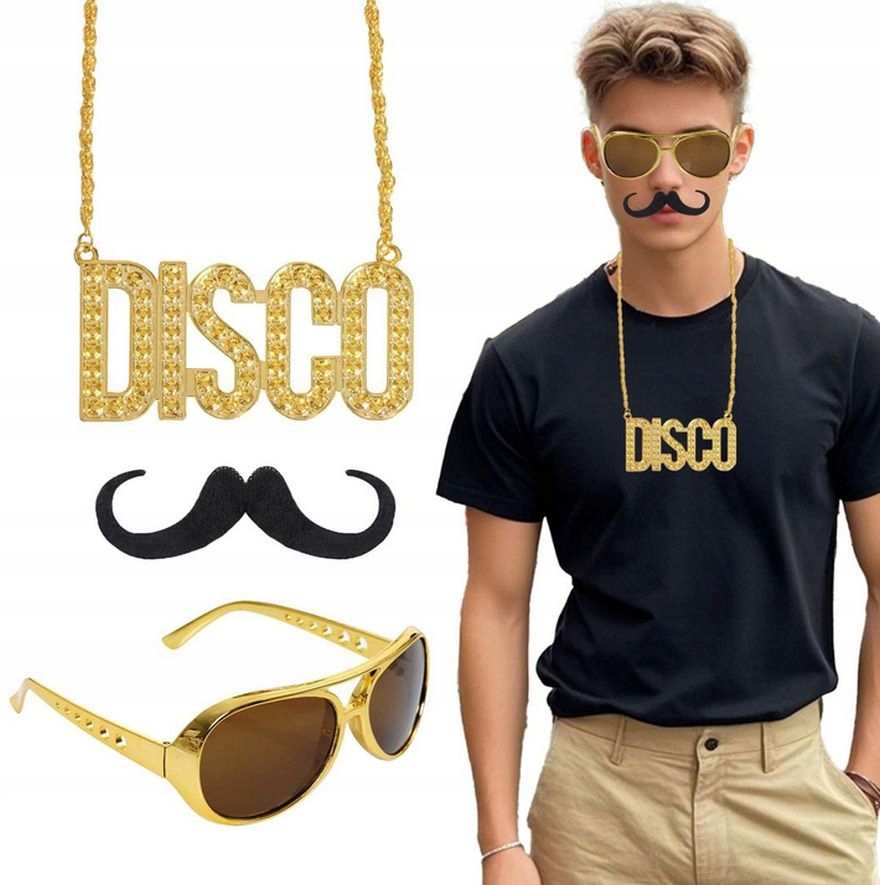 DISCO RAPER STRÓJ PRZEBRANIE LATA 80 90 GANGSTER ZŁOTY ŁAŃCUCH OKULARY ...