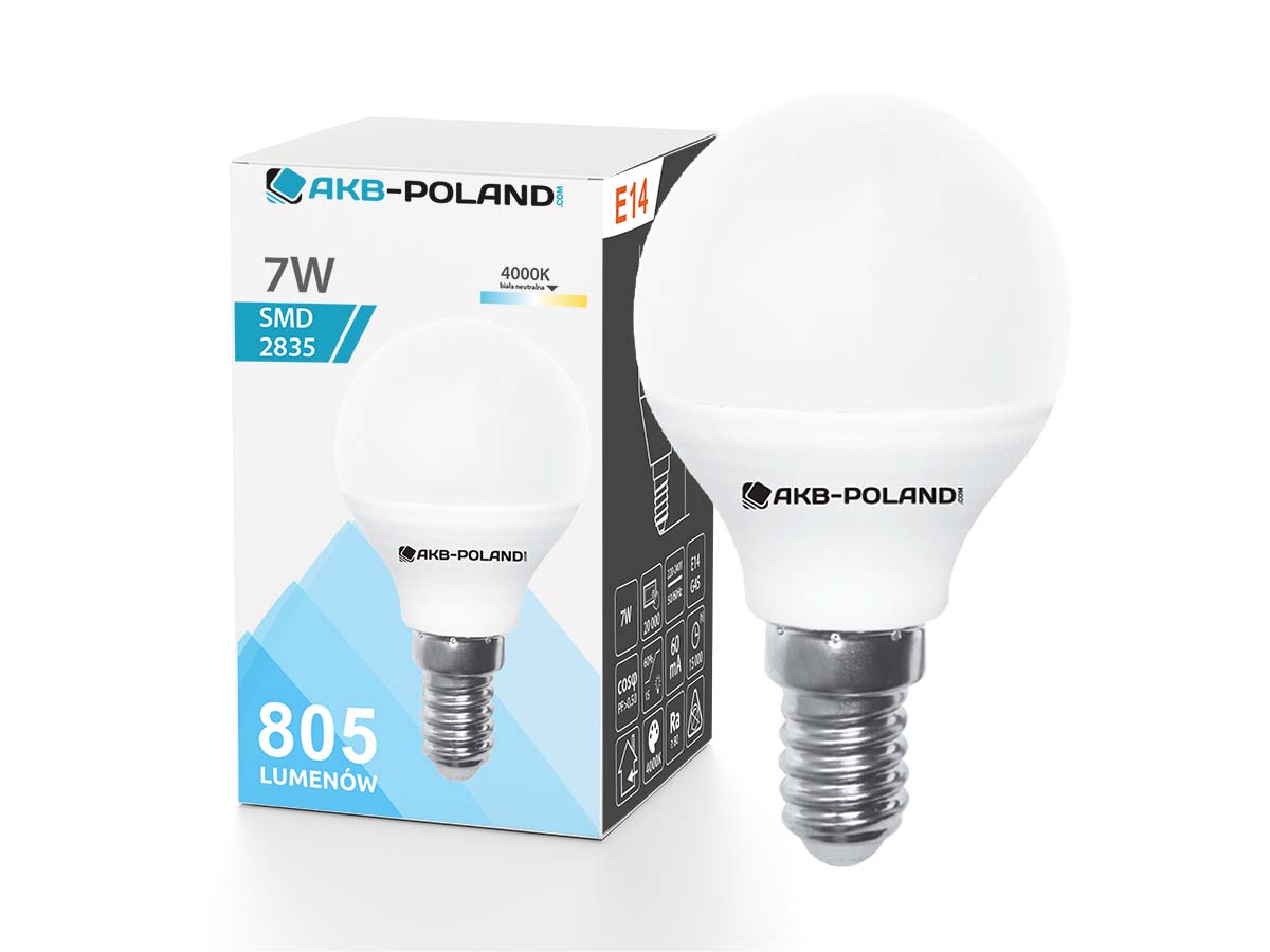 Żarówka LED E14 7W 60W 805lm BIAŁA CIEPŁA KULKA (5903715452063) • Cena ...