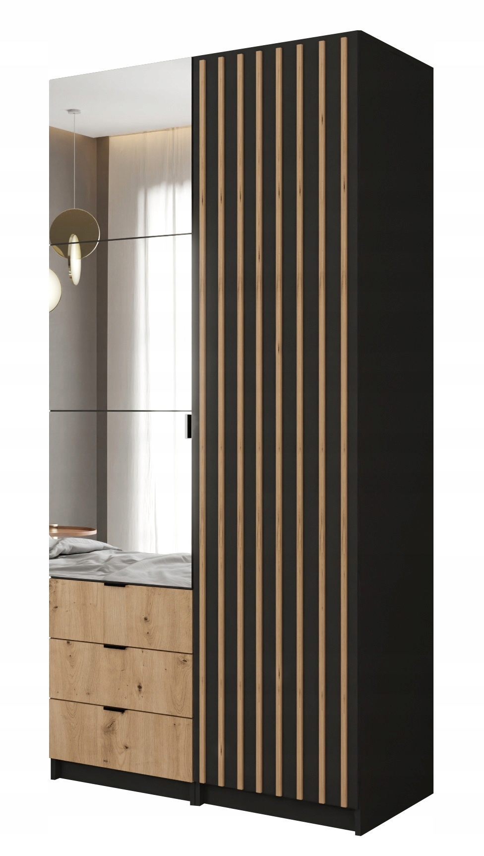 Szafa Wera-Meble JAXON 100 x 216 x 57 cm czarny szafa z lustrem • Cena ...