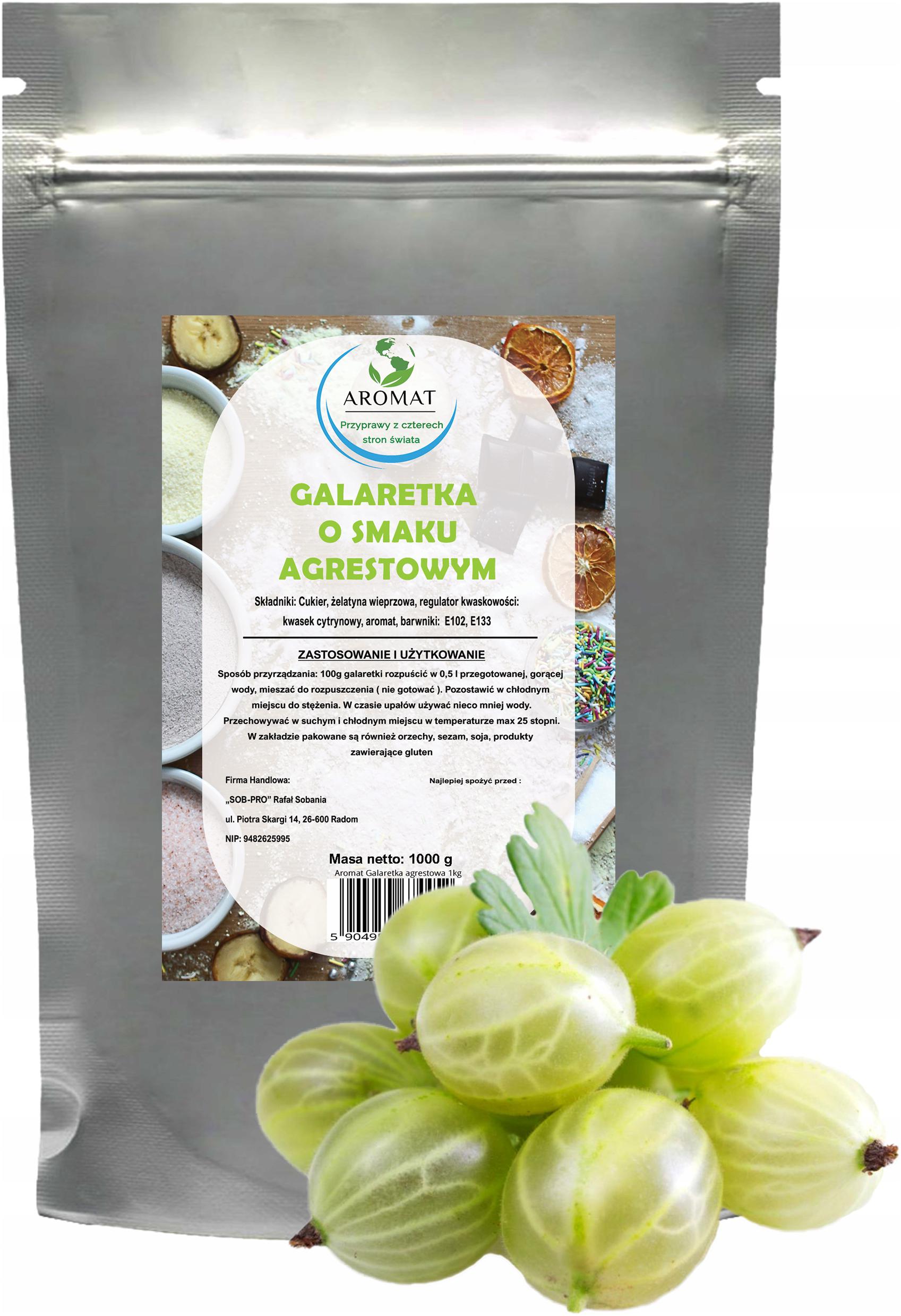 GALARETKA ZIELONA O SMAKU AGRESTOWYM 1KG AROMAT 1000G (5904954674452) • Cena, Opinie • Żelki ...