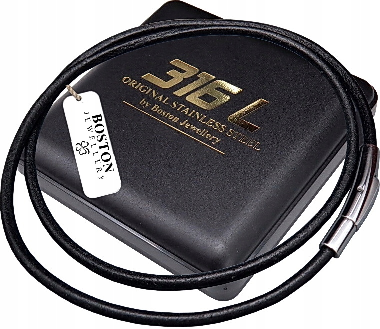 GRUBY RZEMIEŃ RZEMYK NA SZYJĘ PRAWDZIWA SKÓRA NATURALNA 55CM STAL 316L ...