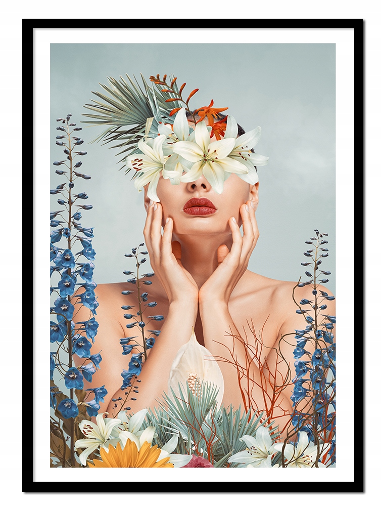 OBRAZ PLAGÁT V RÁME 43x53cm žena kvety na hlave príroda lúka P2458 ...