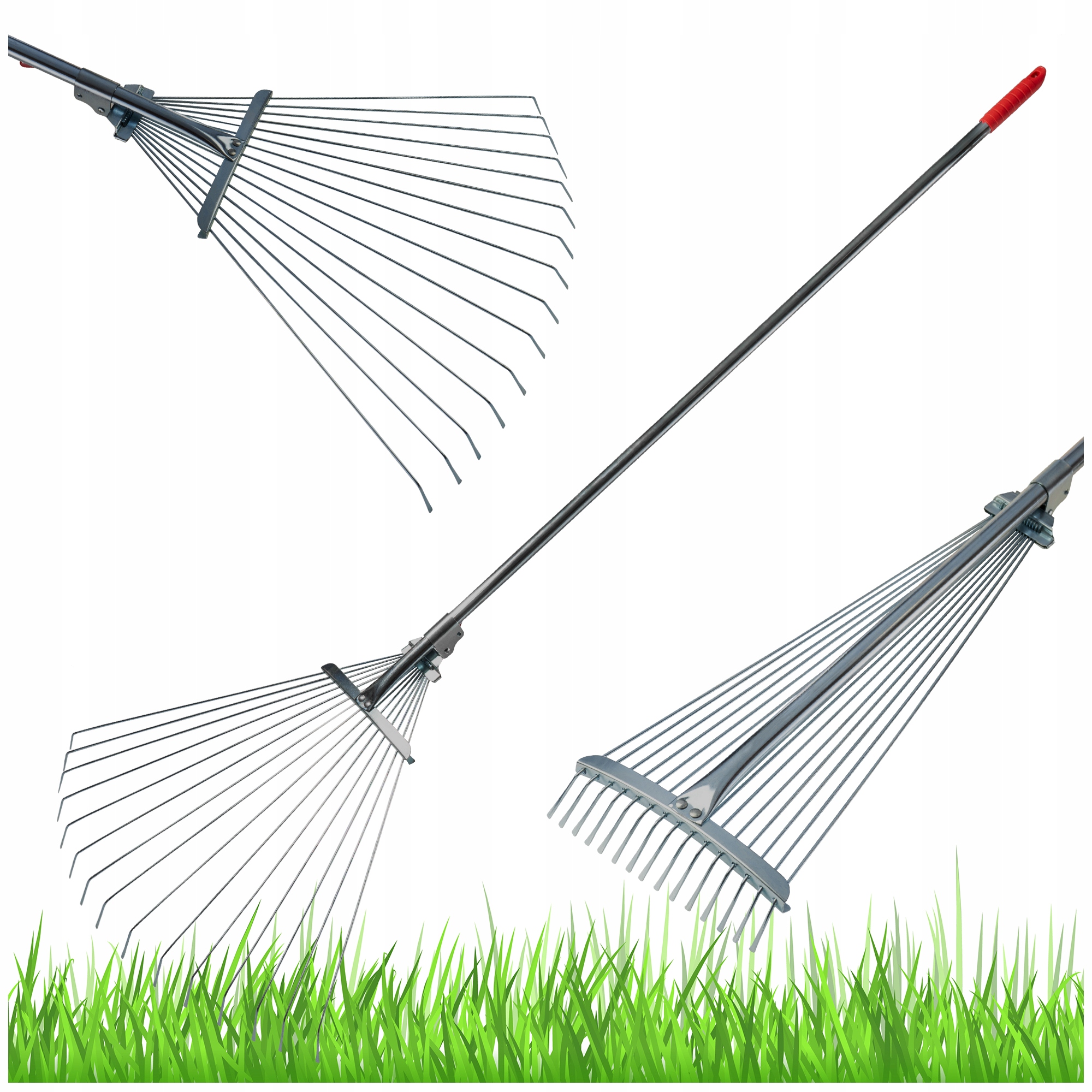 GRABIE DO LIŚCI WACHLARZOWE DRUCIANE REGULOWANE METALOWY RĄCZKA ...