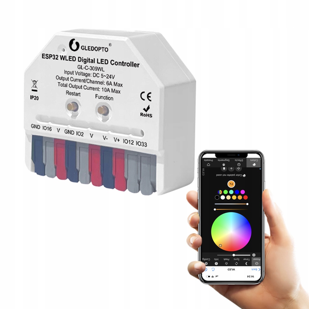 Ovládač WLED Magic Pixel LED IC digitálny WiFi ESP32 Home Assistant ...