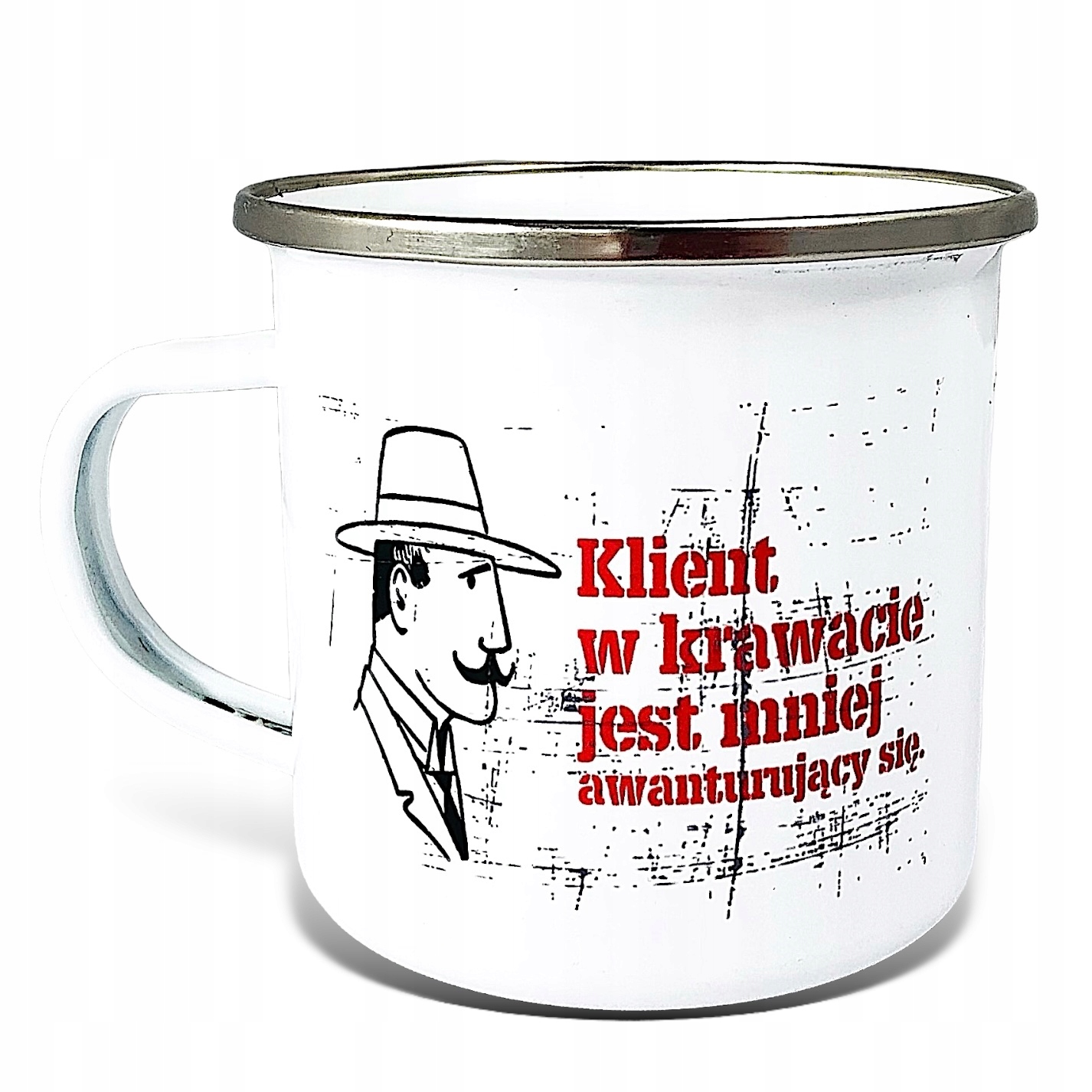METALOWY | EMALIOWANY KUBEK PRL - KLIENT W KRAWACIE JEST MNIEJ AWANTURUJĄCY (5906857800174 ...