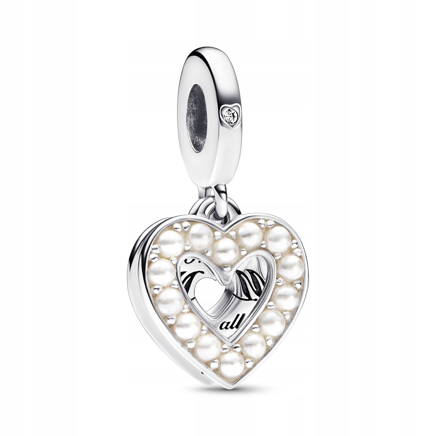 Prívesok Pandora - Dvojitý prívesok v tvare srdca s bielymi perlami za ...