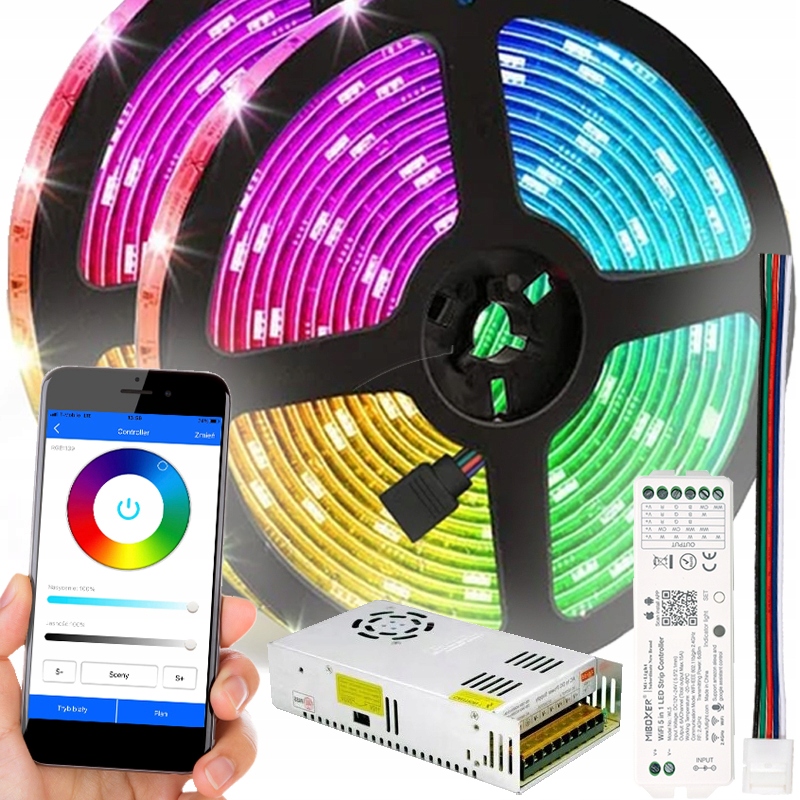 MOCNE LEDY KOLOROWY PASEK LED RGBW TAŚMA RGB 5050 + BIAŁA NEUTRALNA 12V ...