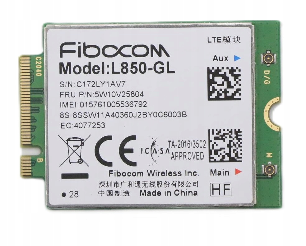 Oryginalny modem WWAN 4G LTE CAT9 M.2 Lenovo 5W10V25804 Fibocom L850 ...