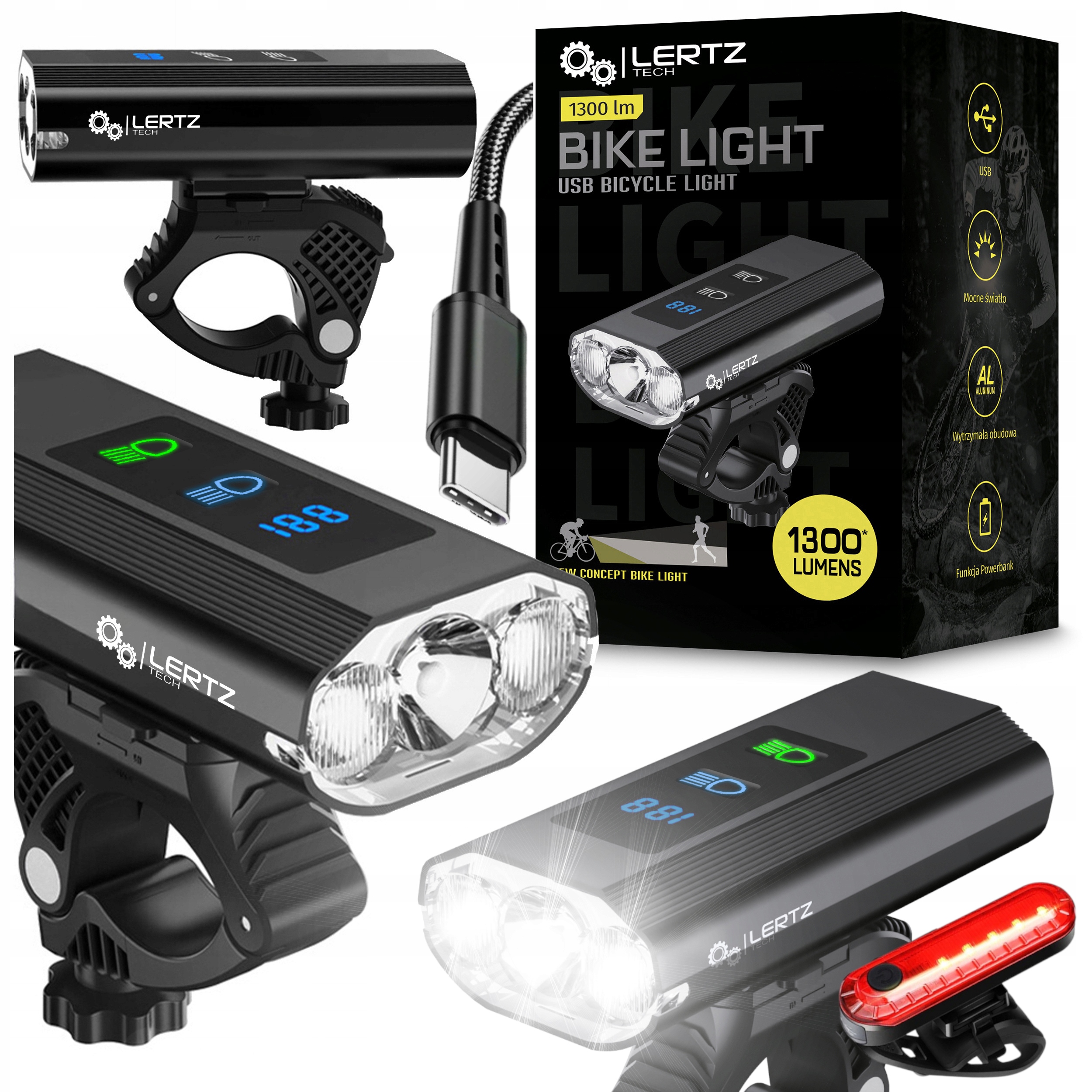 Mocna Lampka ROWEROWA Światło LED przód 1300lm latarka 5600mAh ROWER ...