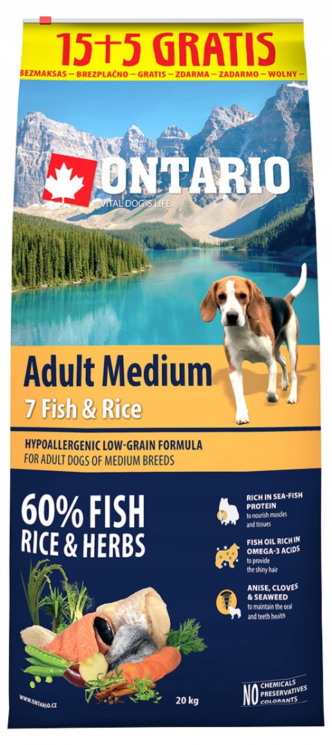 ONTARIO ADULT MEDIUM FISH RICE 15+5kg GRATIS 14062520897 - Allegro.pl