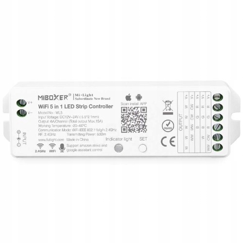 Miboxer WL5 sterownik do taśm LED TUYA WIFI 5w1 RGB RGBW RGB+CCT ...