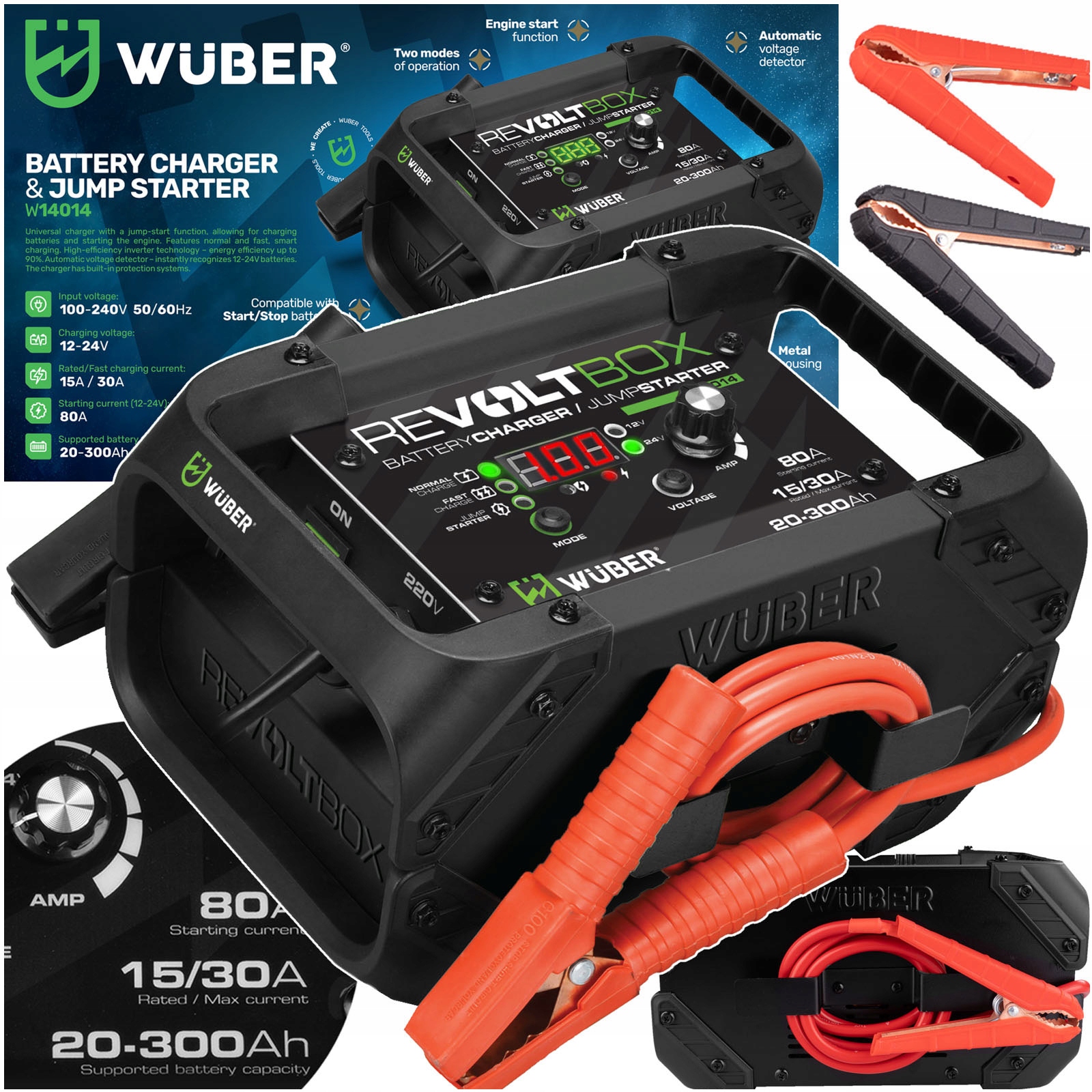 Prostownik Automatyczny Akumulatorowy Samochodowy Z Rozruchem 80A ...