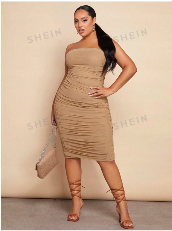 SHEIN SUKIENKA MIDI BEŻOWA BEZ RĘKAWÓW TUBA 2XL 387 • Cena, Opinie • Sukienki 17791990442 • Allegro