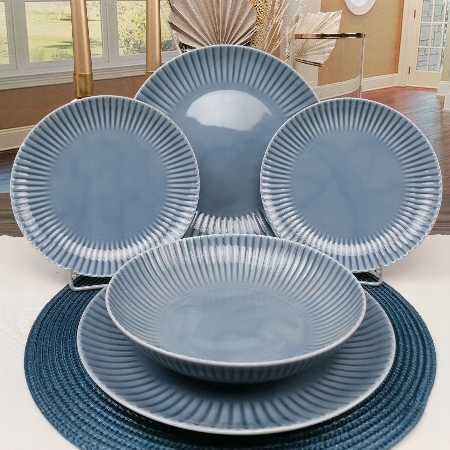 LUBIANA DAISY K9 SERWIS ZESTAW OBIADOWY 18 ELEMENTÓW SEASIDE NIEBIESKI ...