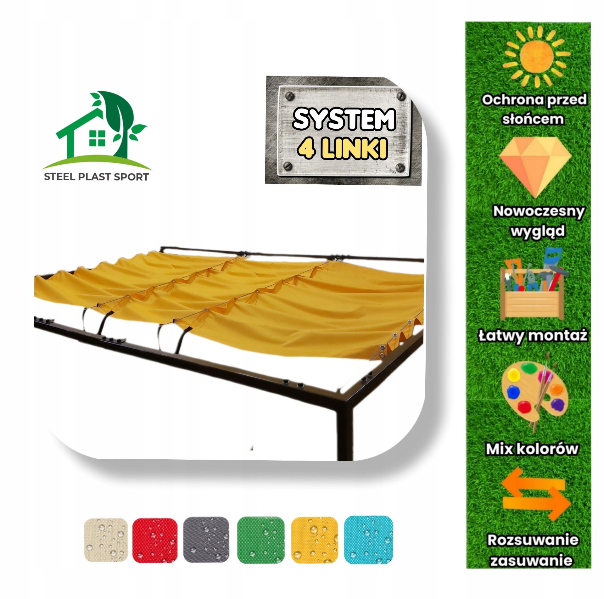 Żagiel przeciwsłoneczny rozsuwany 3x4 system 4l (Żagiel rozsuwany 3x4 ...