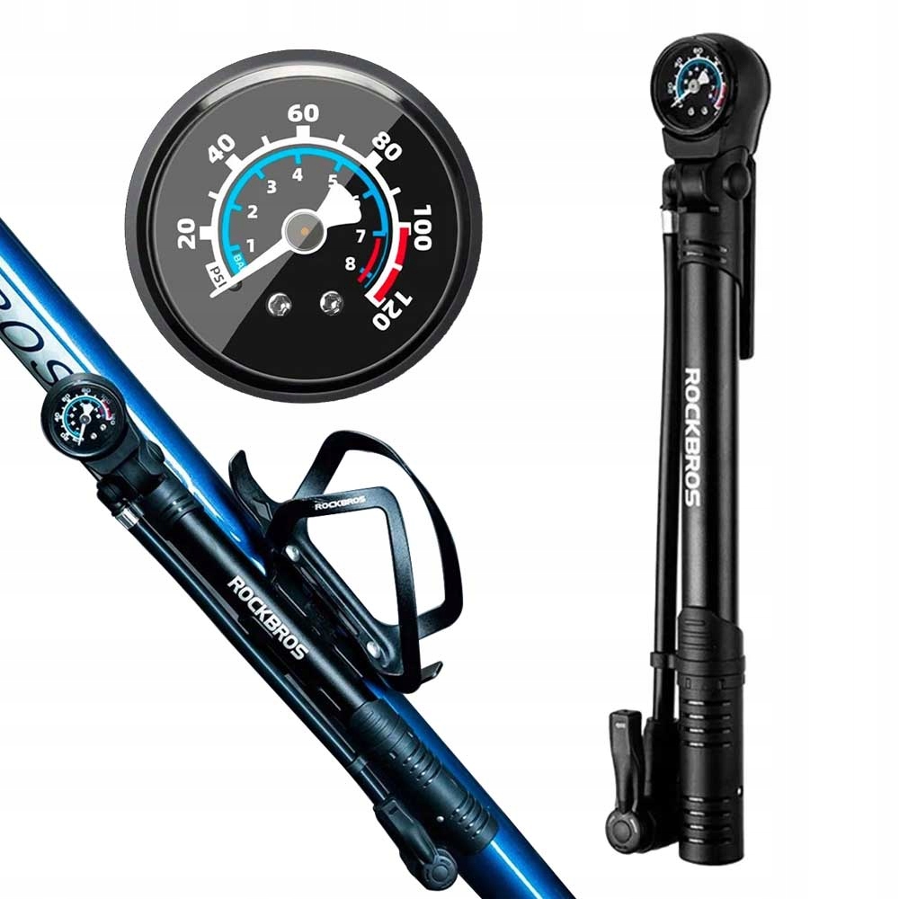 ROCKBROS POMPKA ROWEROWA RĘCZNA Z MANOMETREM NOŻNA PRESTA SHRADER ...