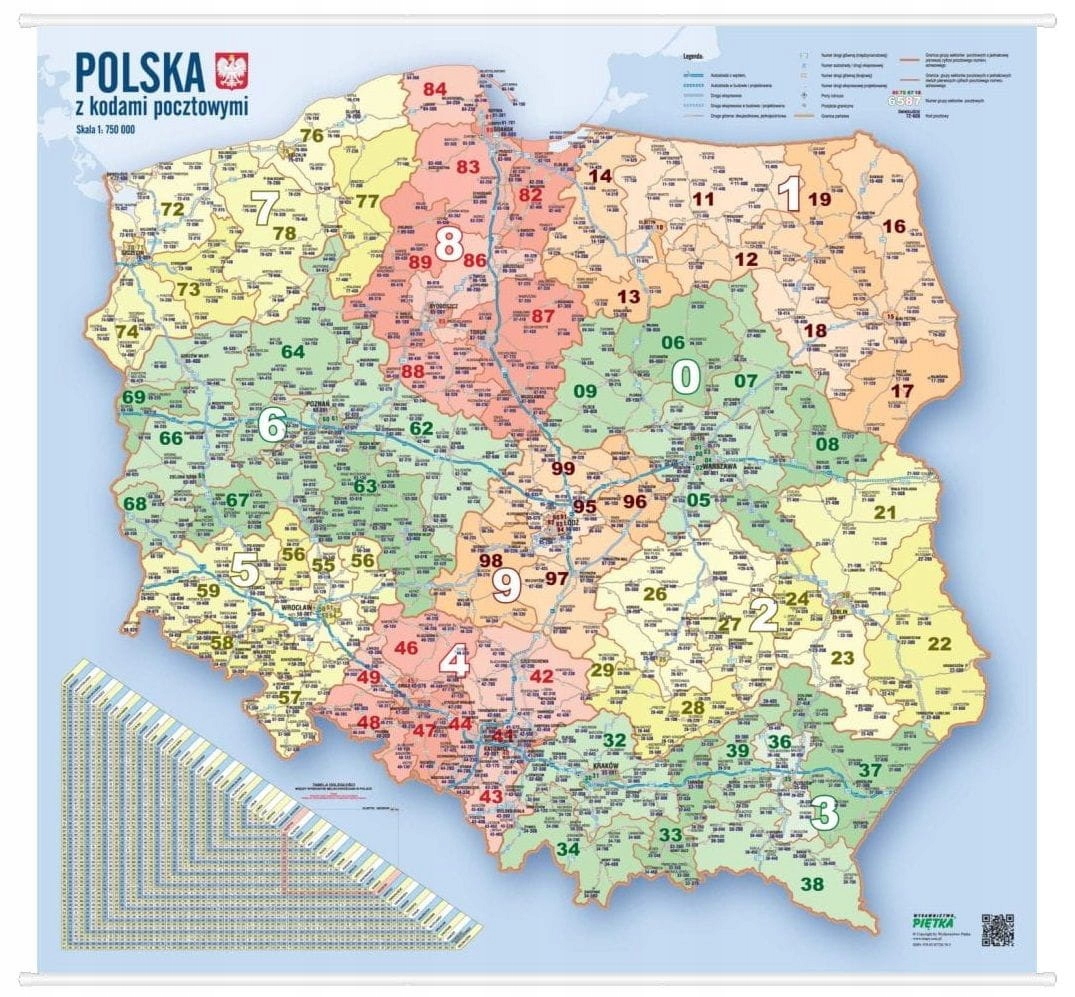 Polska. Mapa ścienna z kodami Piętka - 219.90PLN - Allegro - Raty 0% ...