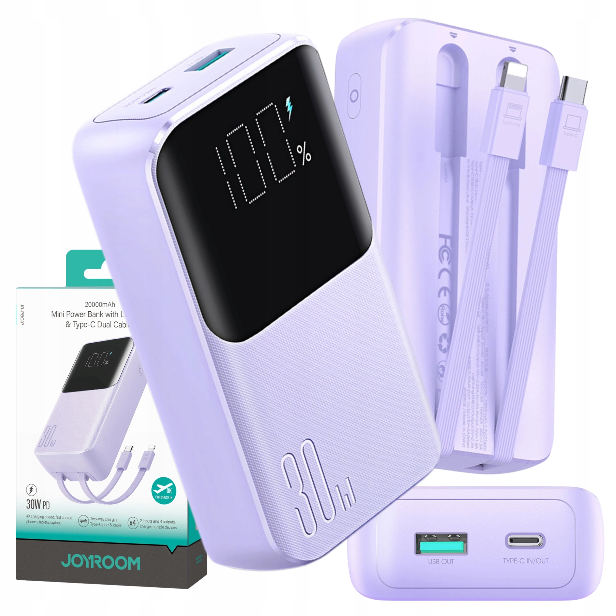 Powerbank Joyroom z wyświetlaczem LED 20 000 mAh 30W USB-C/USB-A ...