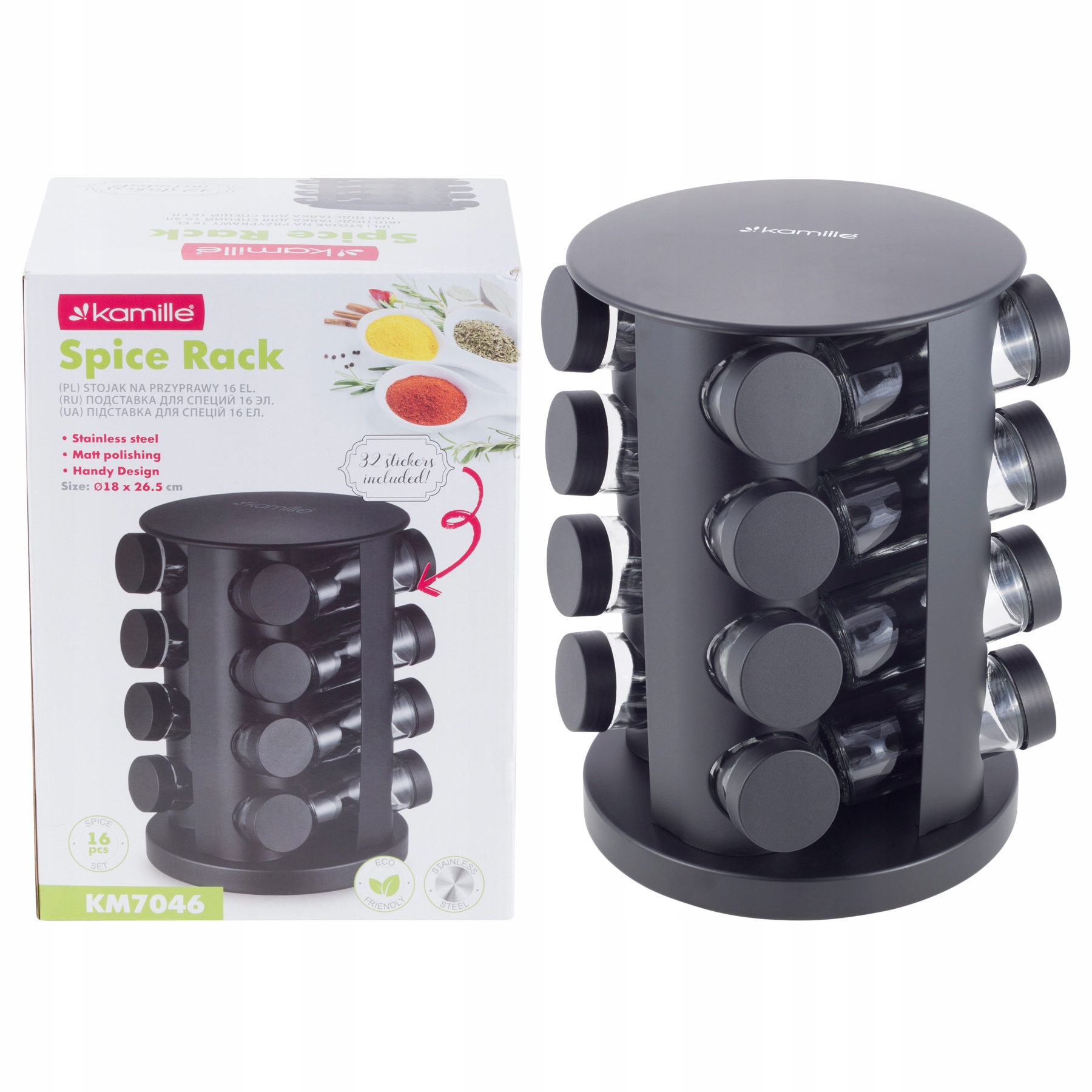 PRZYPRAWNIK STOJAK OBROTOWY PÓŁKA NA PRZYPRAWY 16 SŁOIKÓW KAMILLE ...