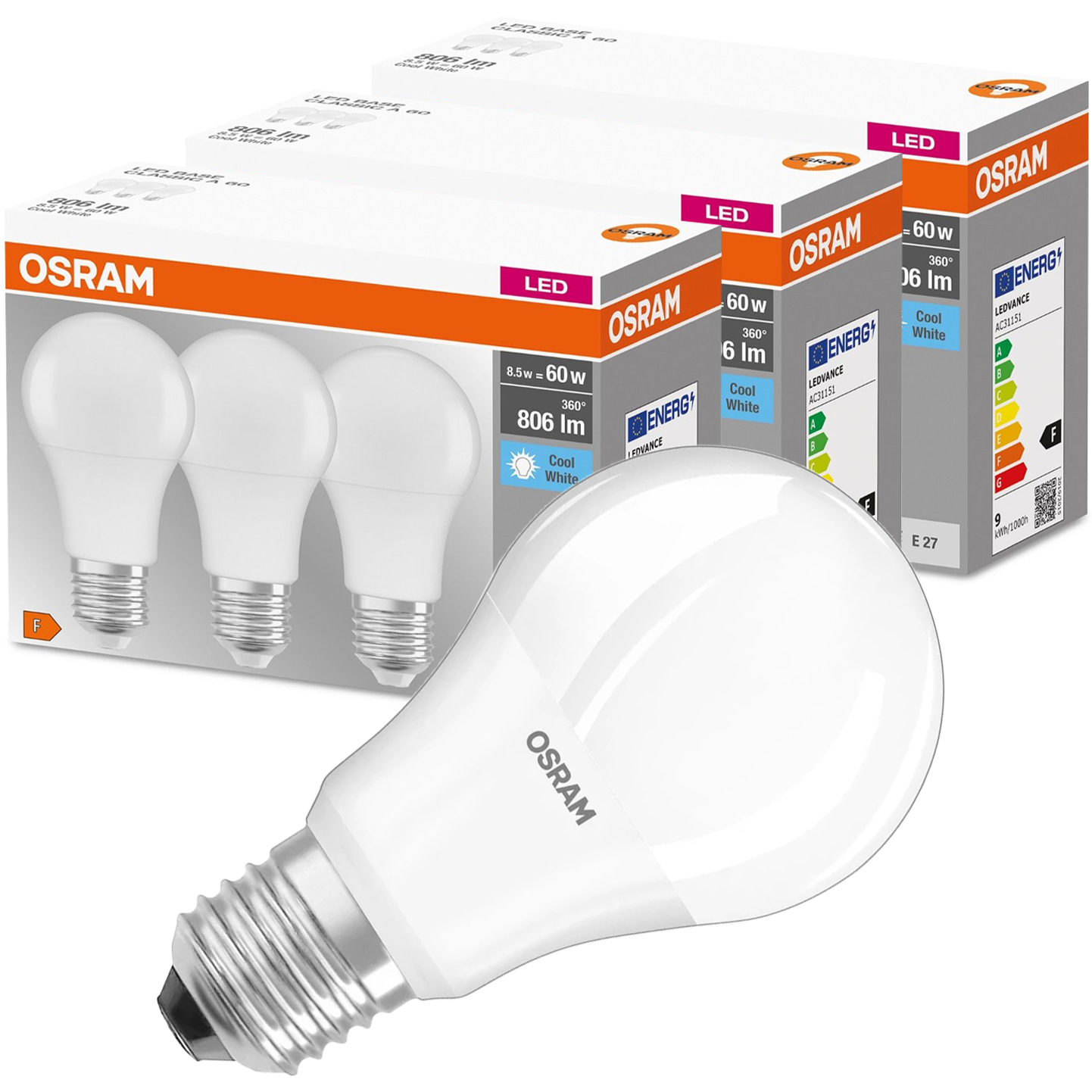 9x Żarówka LED E27 A60 8,5W = 60W 806lm OSRAM (4058075152632) • Cena, Opinie • Źródła światła ...