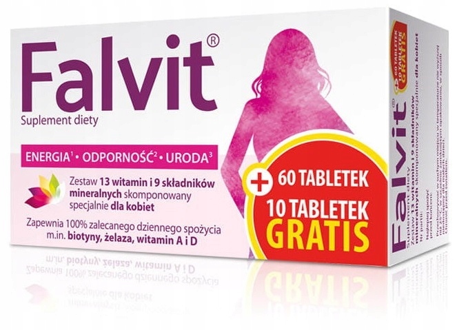 FALVIT 60 + 10 TAB ENERGIA ODPORNOŚĆ URODA 13 WITAMIN (5904398388014 ...