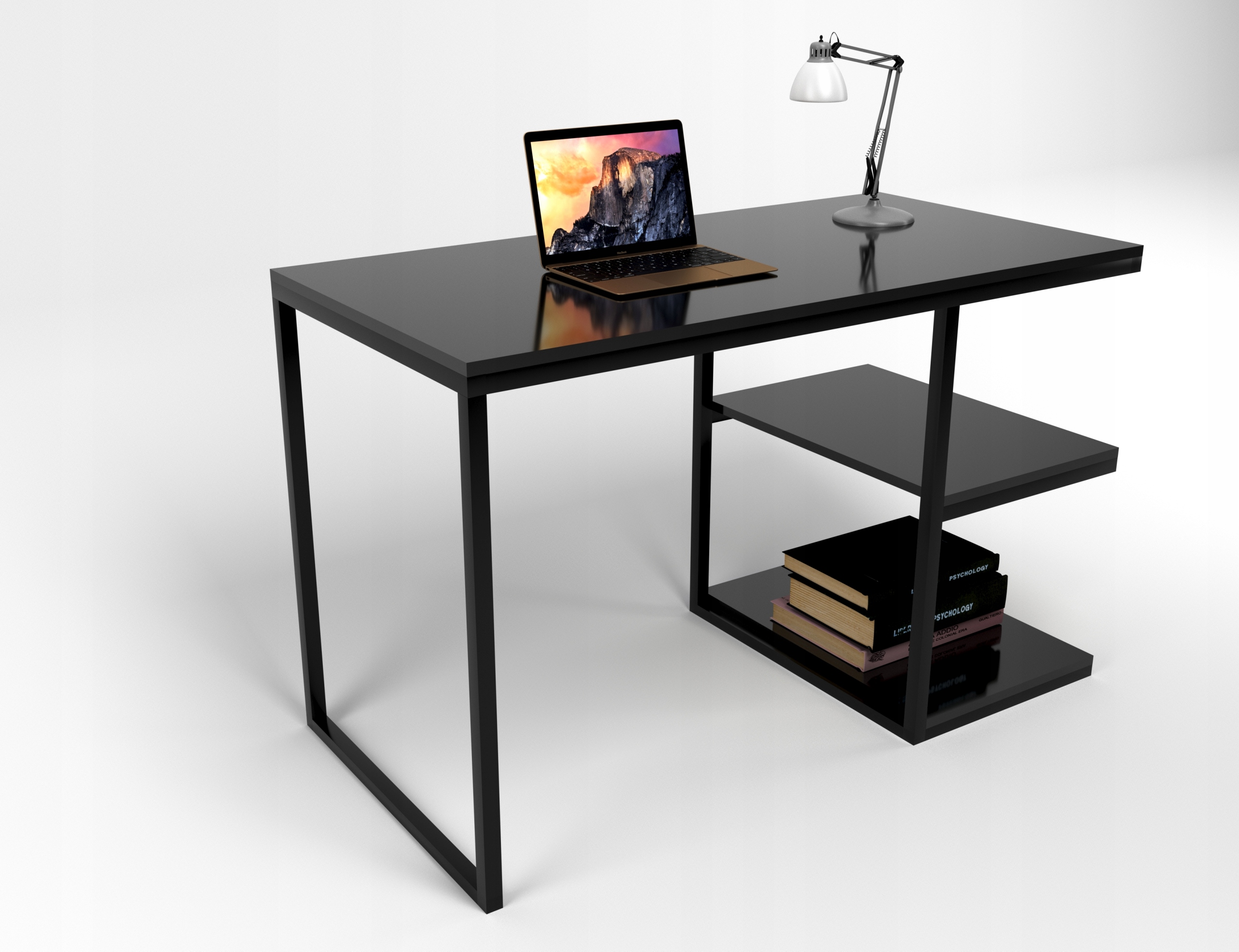 NOWOCZESNE biurko MODERN z półkami czarny POŁYSK (5903864008883) • Cena ...