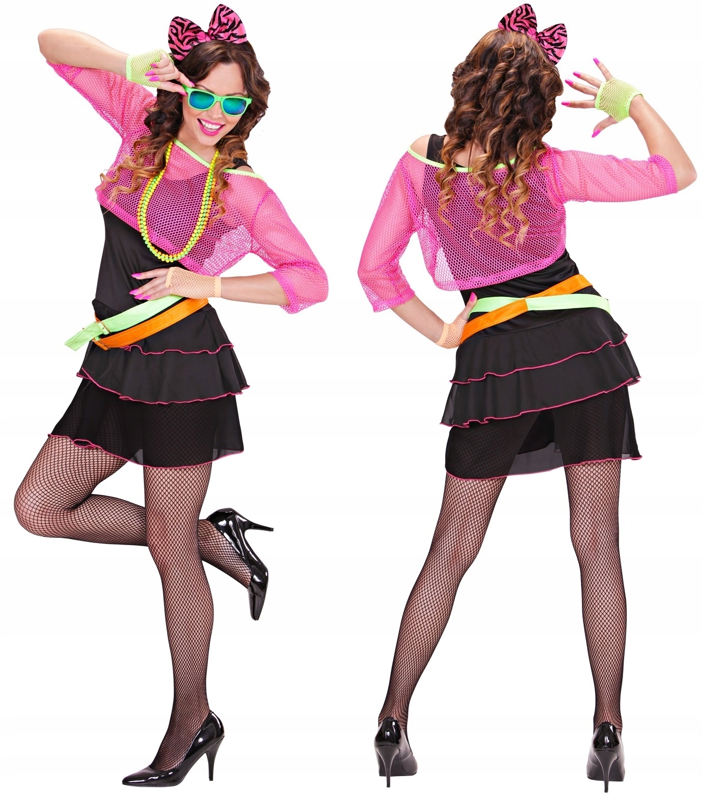 Kostium Strój Przebranie Neonowe DISCO GIRL Party Lata 80 Karnawał Bal ...